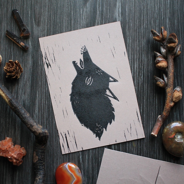 Wolf Linocut - Etsy