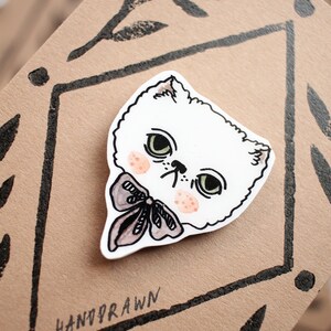 Handdrawn Pin: Cat With Bow - Etsy