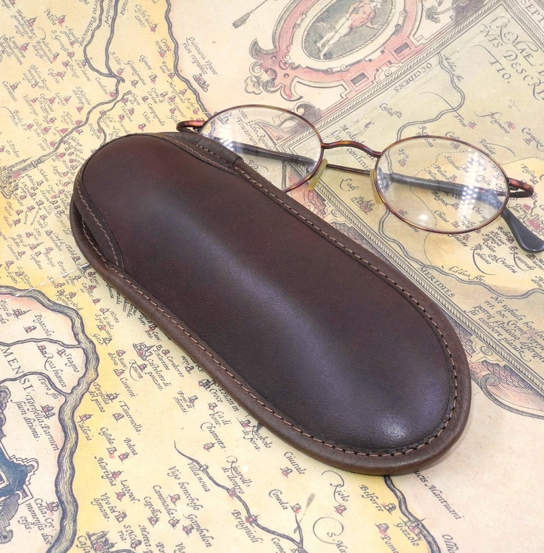 Eyewear Sleeve Brown, Genuine Leather, Eyeglass Pouch, Personalized Reading Glasses Case ...