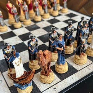 Trojan War Themed Chess Set Luxury Leatherette Chess Board With Storage ...