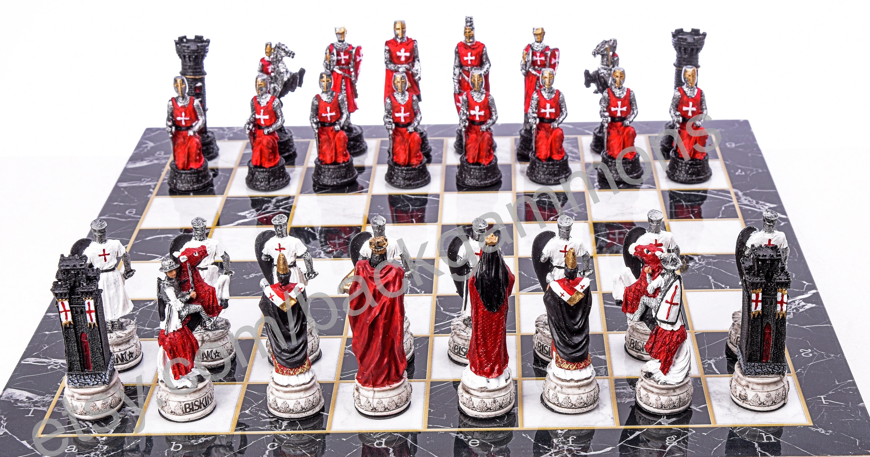 Knights Templar Chess Set, Crusaders Themed Hand Painted Figures ...