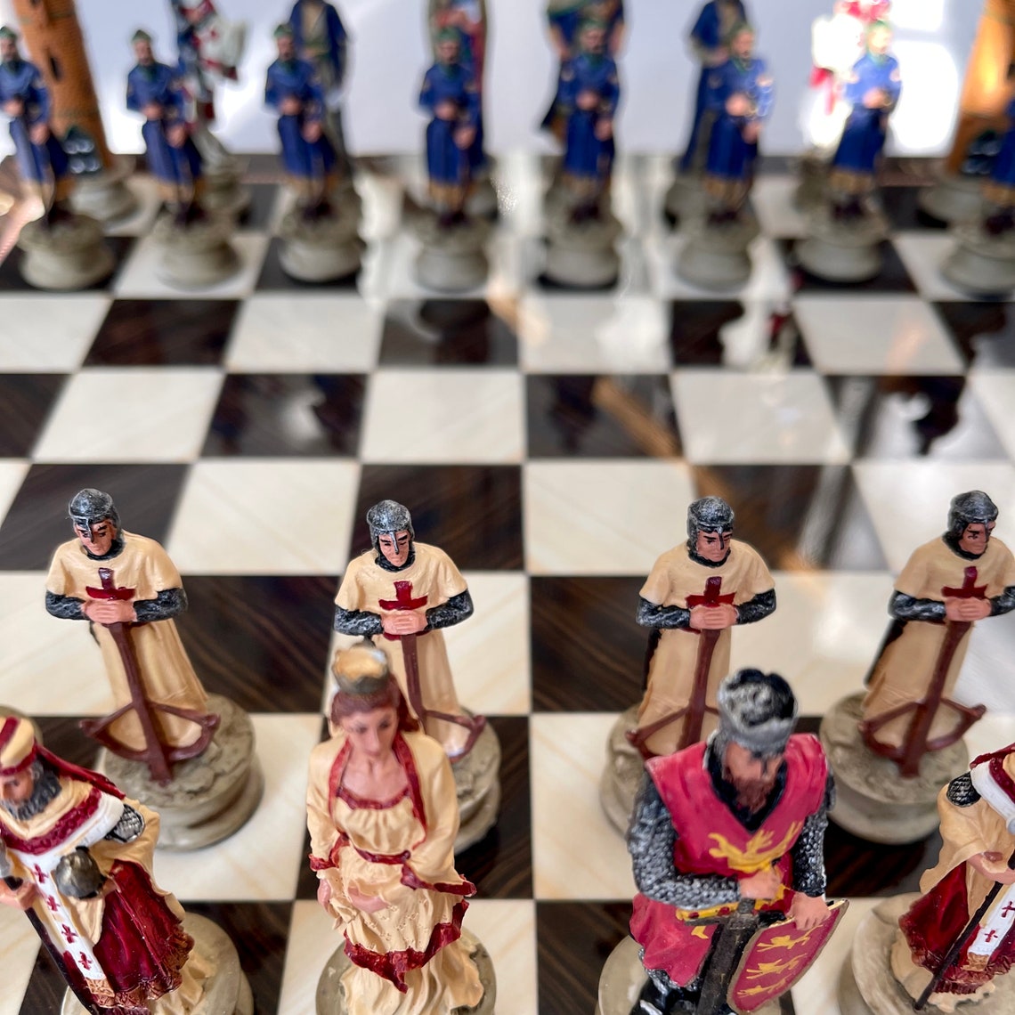 Hand Painted 14.3 Crusaders Chess Set With Walnut - Etsy