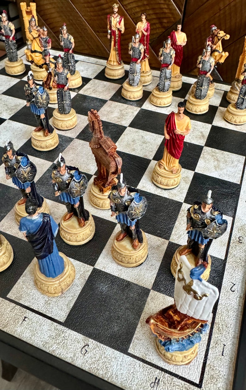 Greek Mythology Chess Set, Trojan War Hand Painted Pieces, Luxury ...