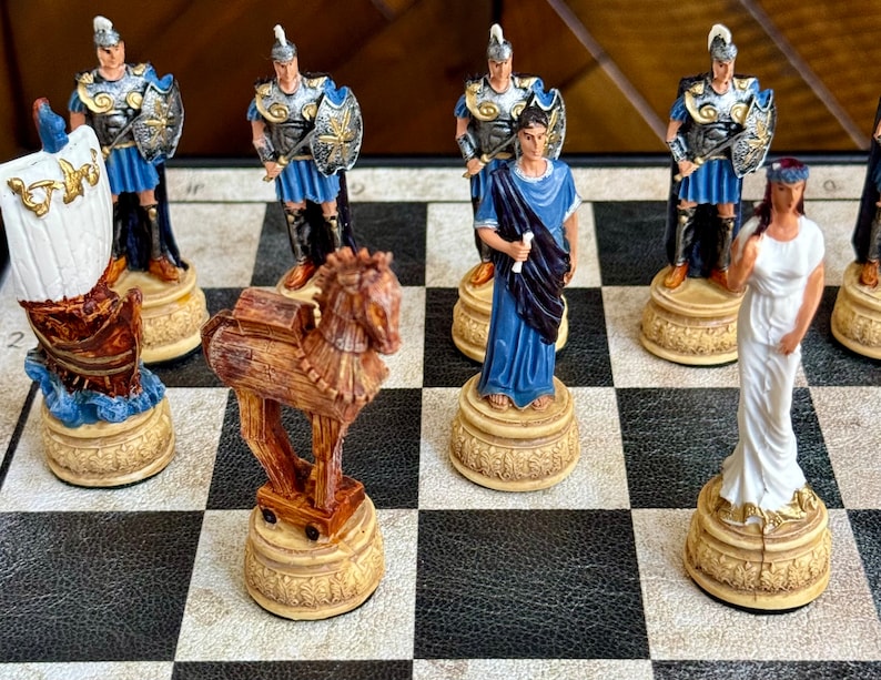 Greek Mythology Chess Set, Trojan War Hand Painted Pieces, Luxury ...