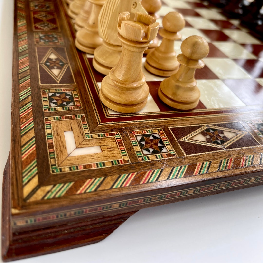 Handmade Inlaid Solid Wood Checkers & Chess Set With 2 Extra - Etsy Canada