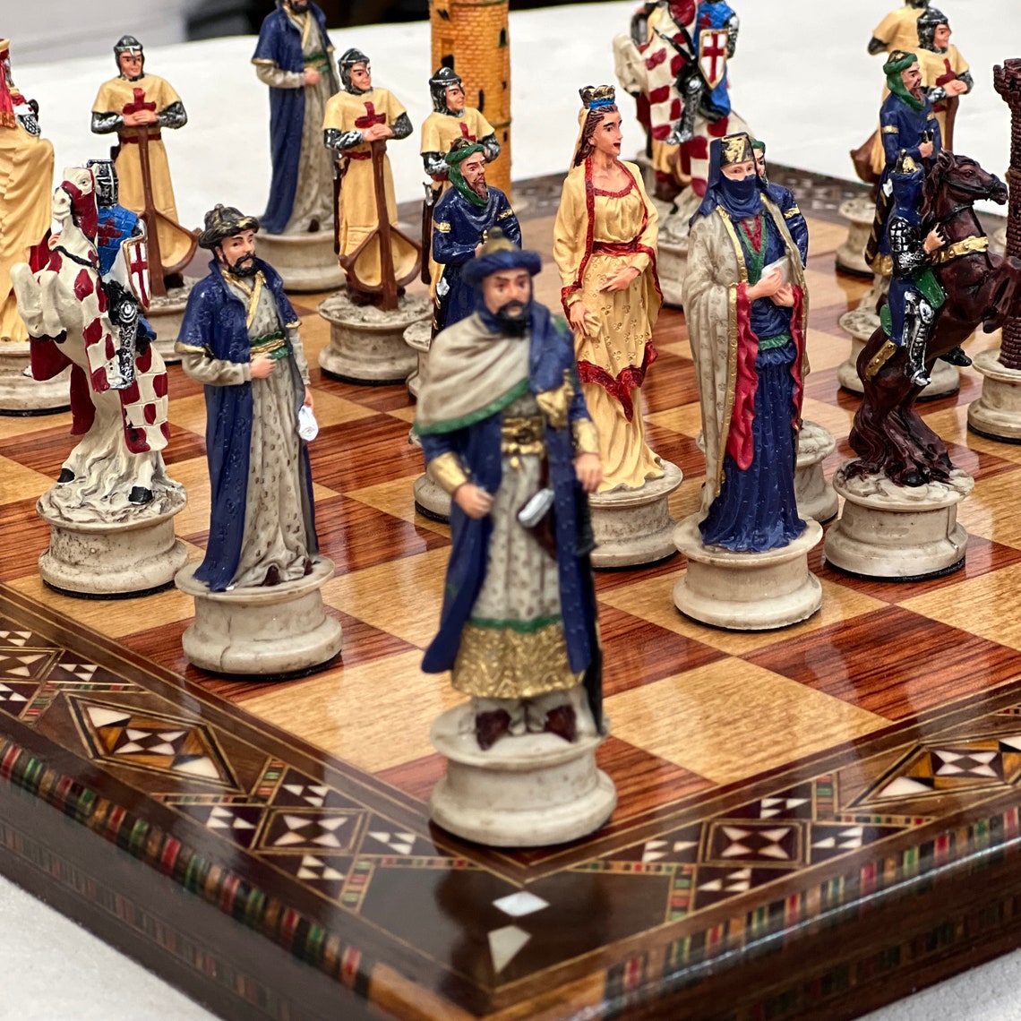 Hand Painted Crusaders Chess Set With Handmade Inlaid Mother | Etsy