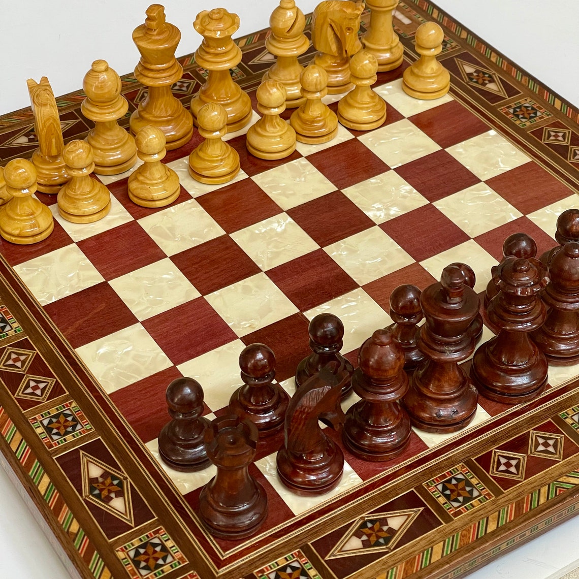 Handmade Inlaid Solid Wood Checkers & Chess Set With Premium Handmade ...