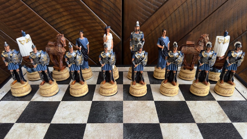 Greek Mythology Chess Set, Trojan War Hand Painted Pieces, Luxury ...