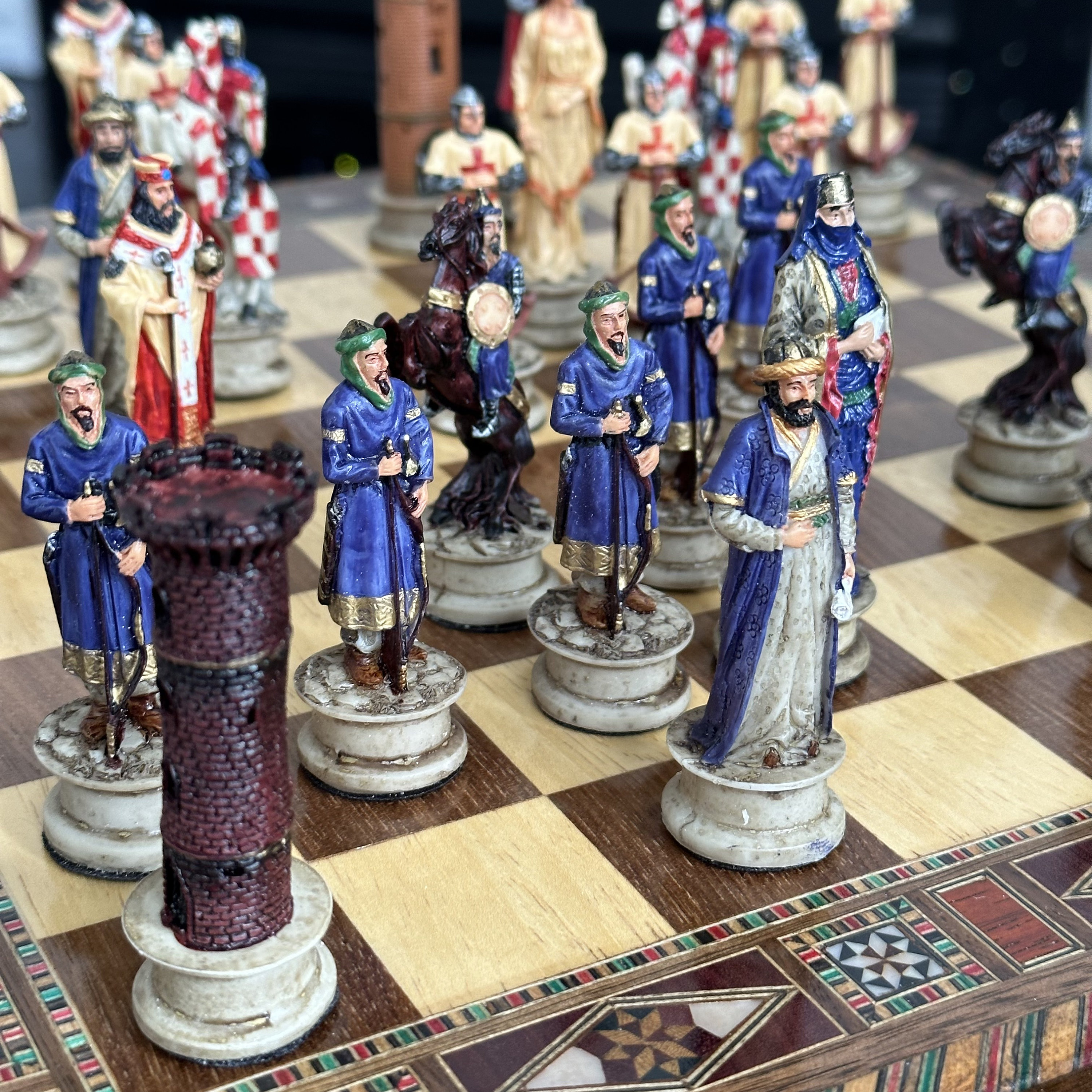 Hand Painted Crusaders Chess Set Inlaid Mother of Pearl - Etsy Australia