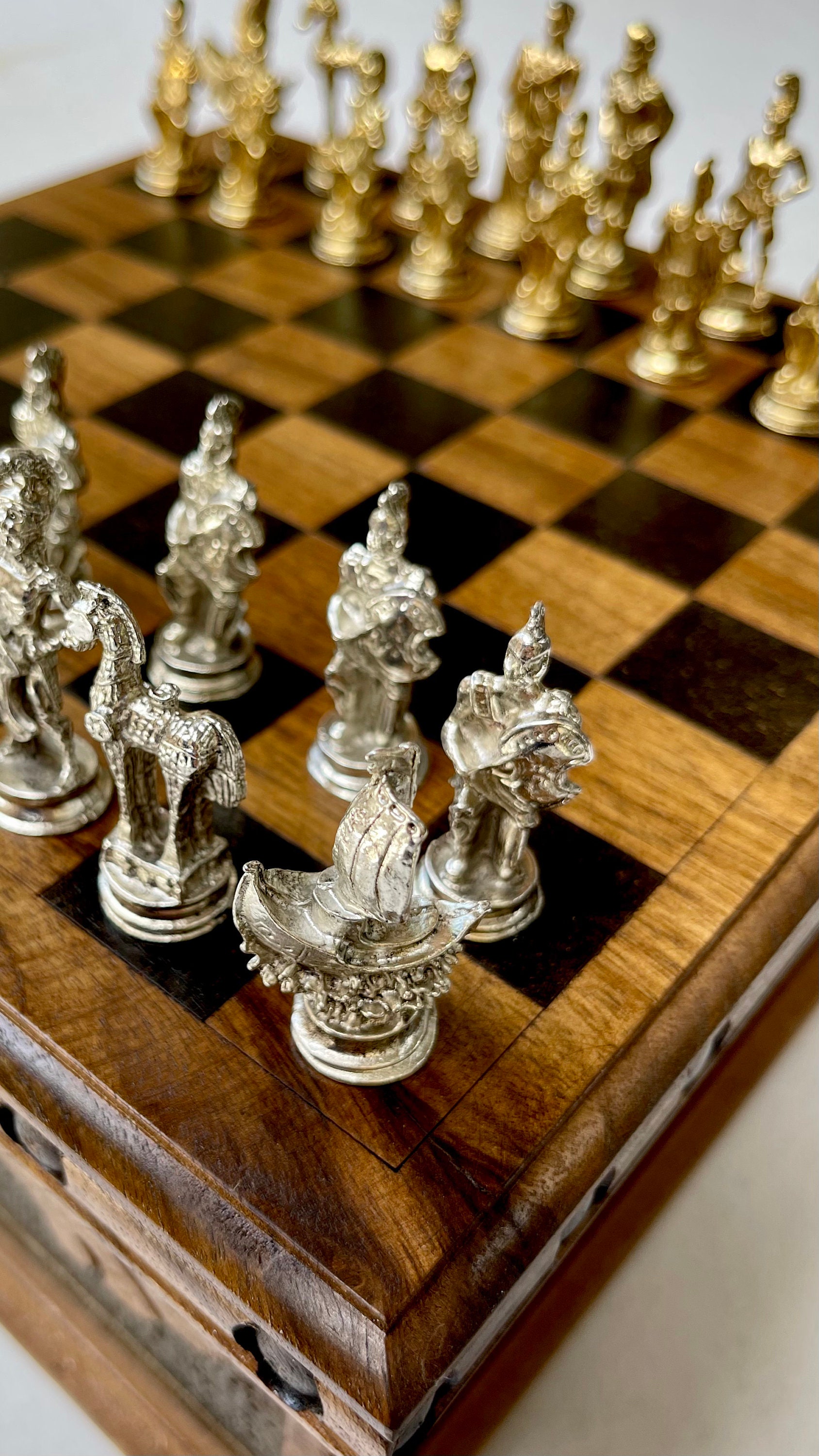 Puzzle Box Wooden Chess Set With Trojan War Metal Chess Pieces | Etsy