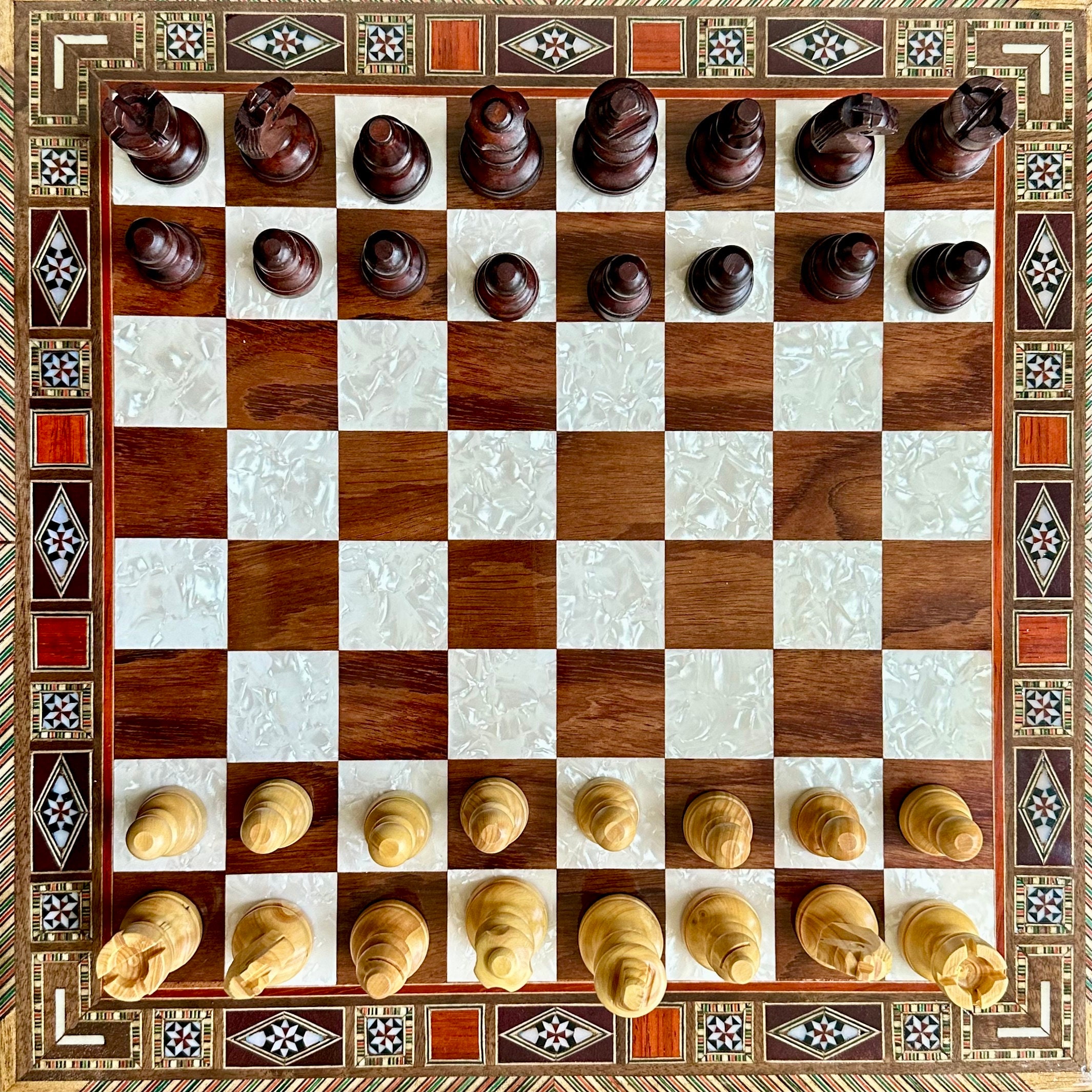 Mother of Pearl Inlaid Chess Set With Storage, Handmade Wooden Board ...