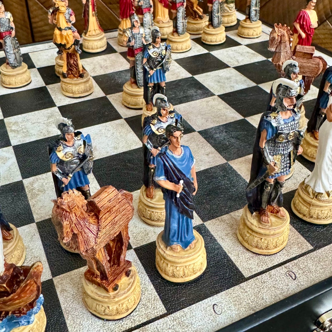 Trojan War Themed Chess Set Luxury Leatherette Chess Board With Storage ...