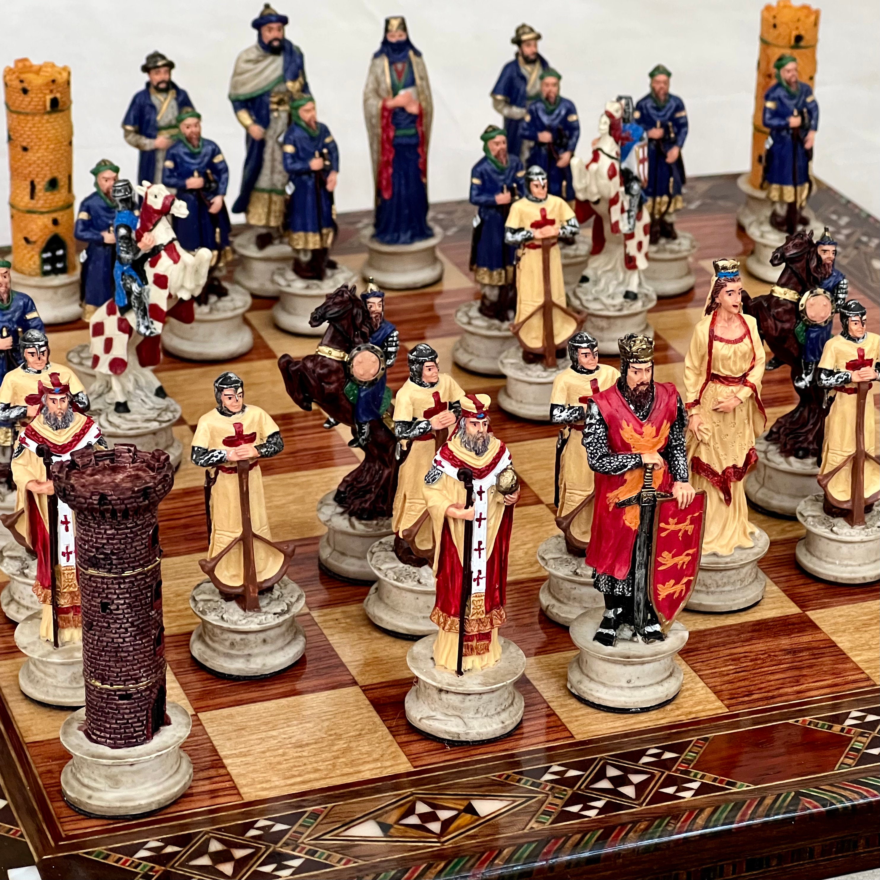 Hand Painted Crusaders Chess Set With Handmade Inlaid Mother - Etsy