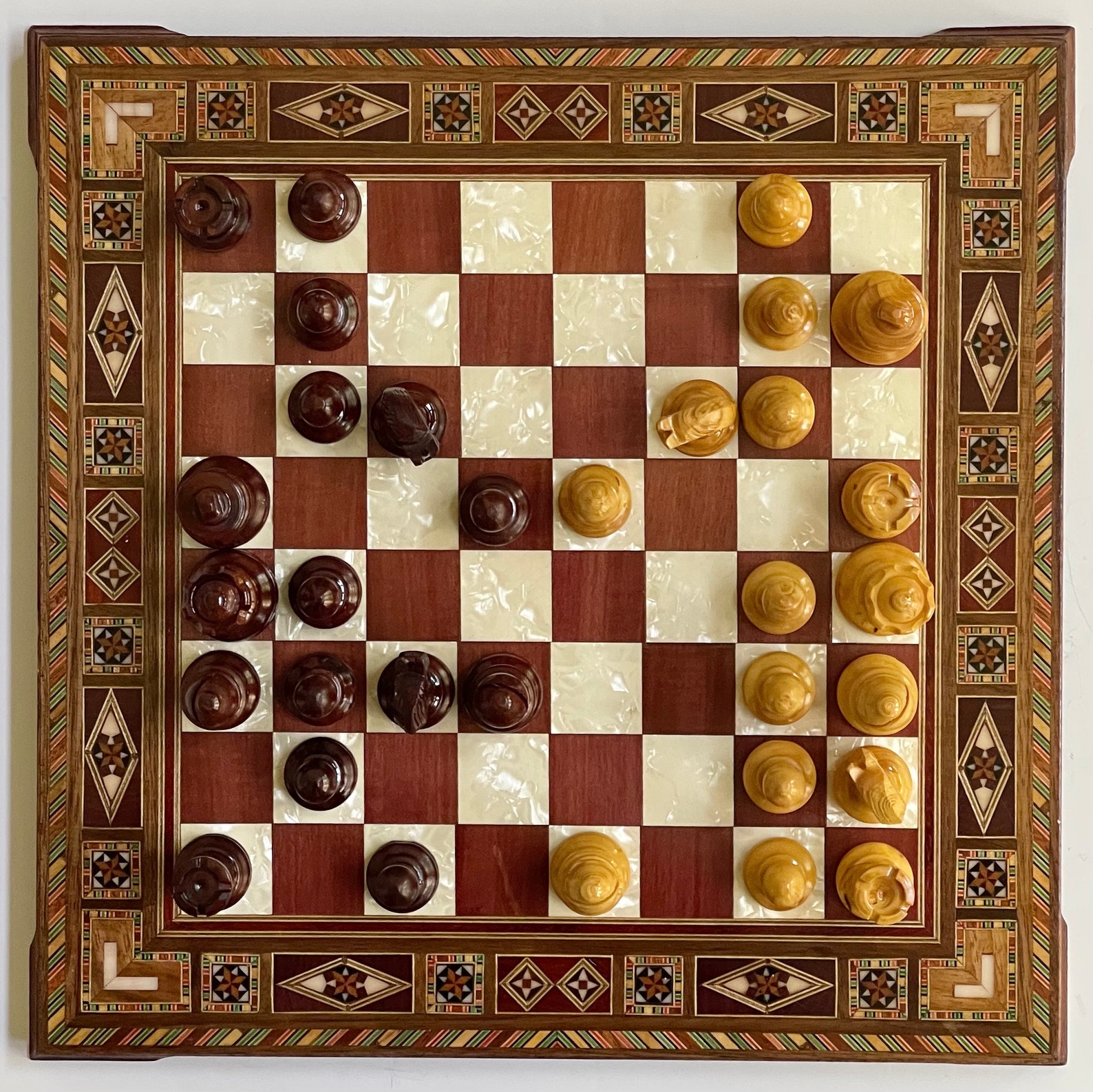 Handmade Inlaid Solid Wood Checkers & Chess Set With Premium Handmade ...