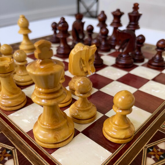 Handmade Inlaid Solid Wood Checkers & Chess Set With Premium - Etsy