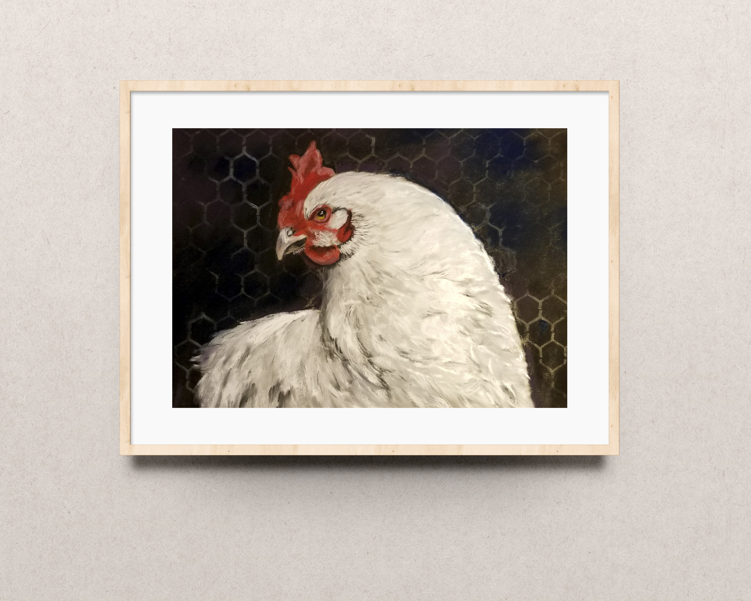 Chicken Art Print, Farmyard Art, Giclee Pastel Print, White Chicken ...