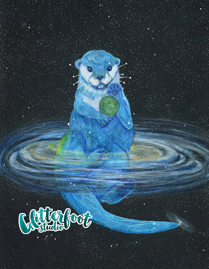 Otter Space, Celestial Art, Space Otter, Otter Art Print, Giclee Print ...