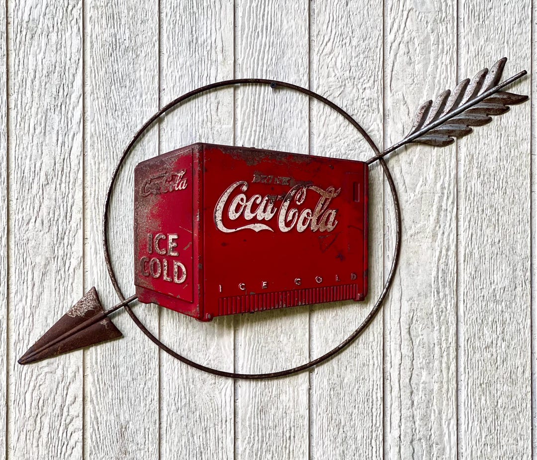 1930s Embossed Drink Coca Cola Cooler and Arrow Sign by Kay Displays ...