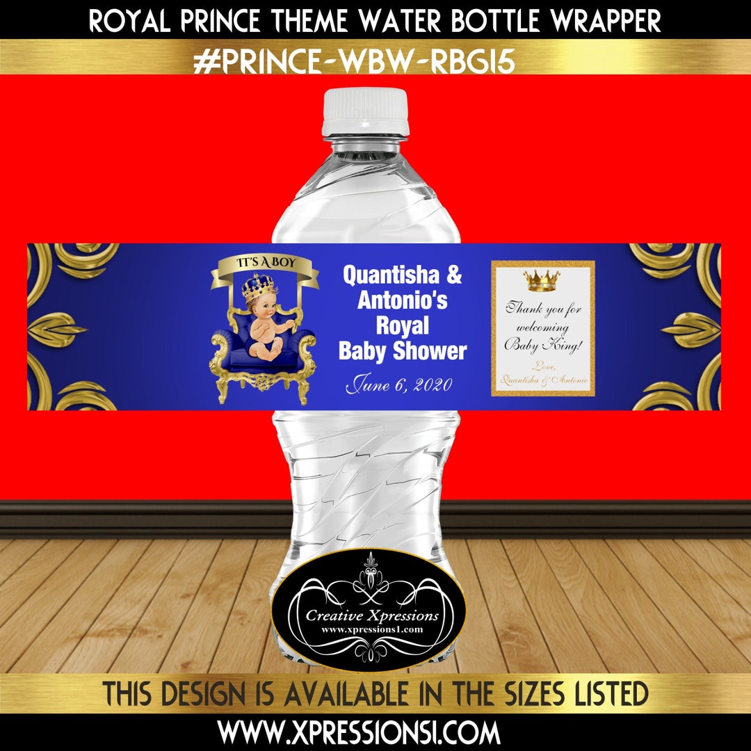 Royal Prince Baby Shower Water Bottle Wrapper, Prince Theme Baby Shower ...