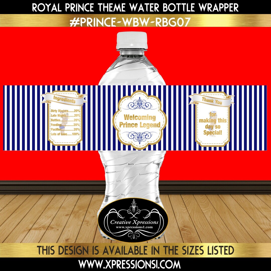Royal Prince Baby Shower Water Bottle Wrapper, Prince Theme Baby Shower ...