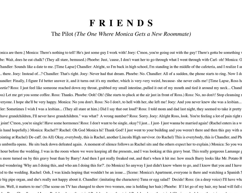 Art Digital Print: Friends Pilot Episode Full Script Wall Art - Etsy UK