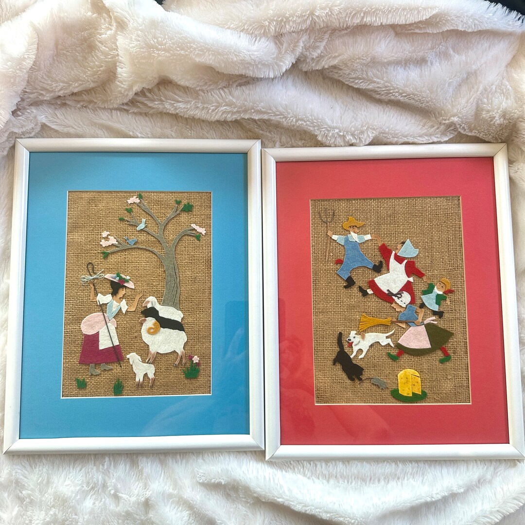 1960's Framed Adorable, Unique Nursery Rhyme Wall Art Little Bo Peep ...