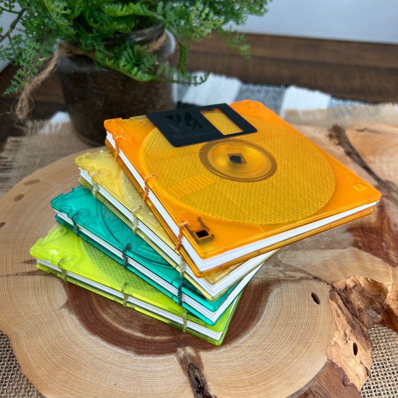 Floppy Disk Notebook: Hand Bound 3.5 Inch Coptic Journal With ...