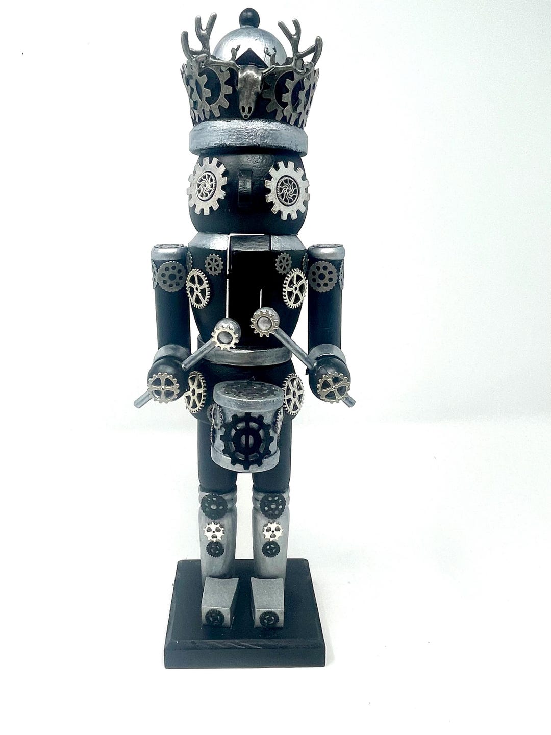 Antler Steampunk Nutcracker • Black Silver Nutcracker Christmas Holiday ...