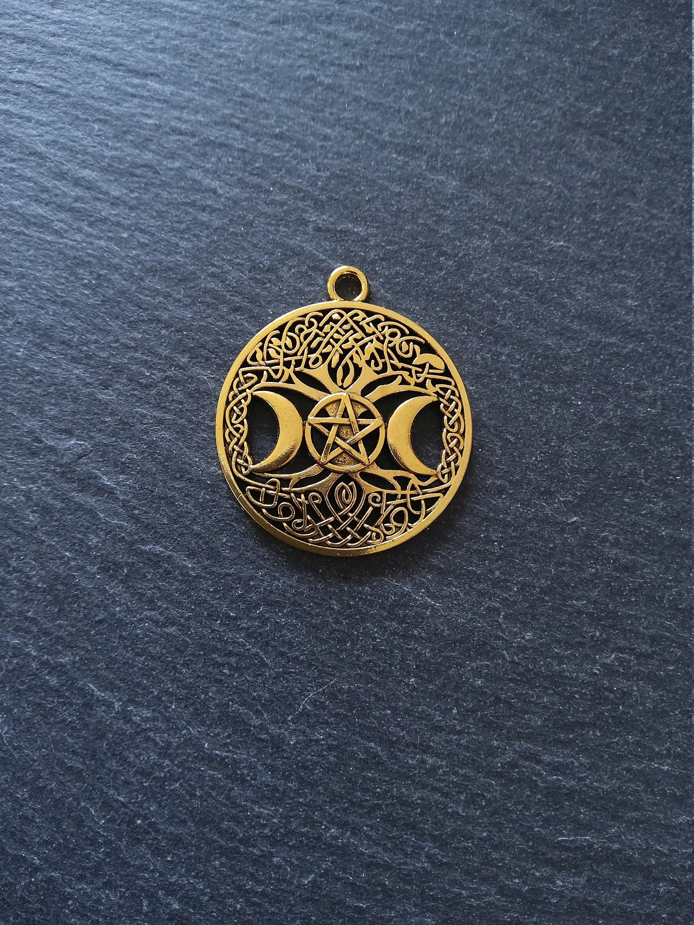 4 or 20 Round Triple Moon Pentagram Pendants Antique Gold Tone - Etsy