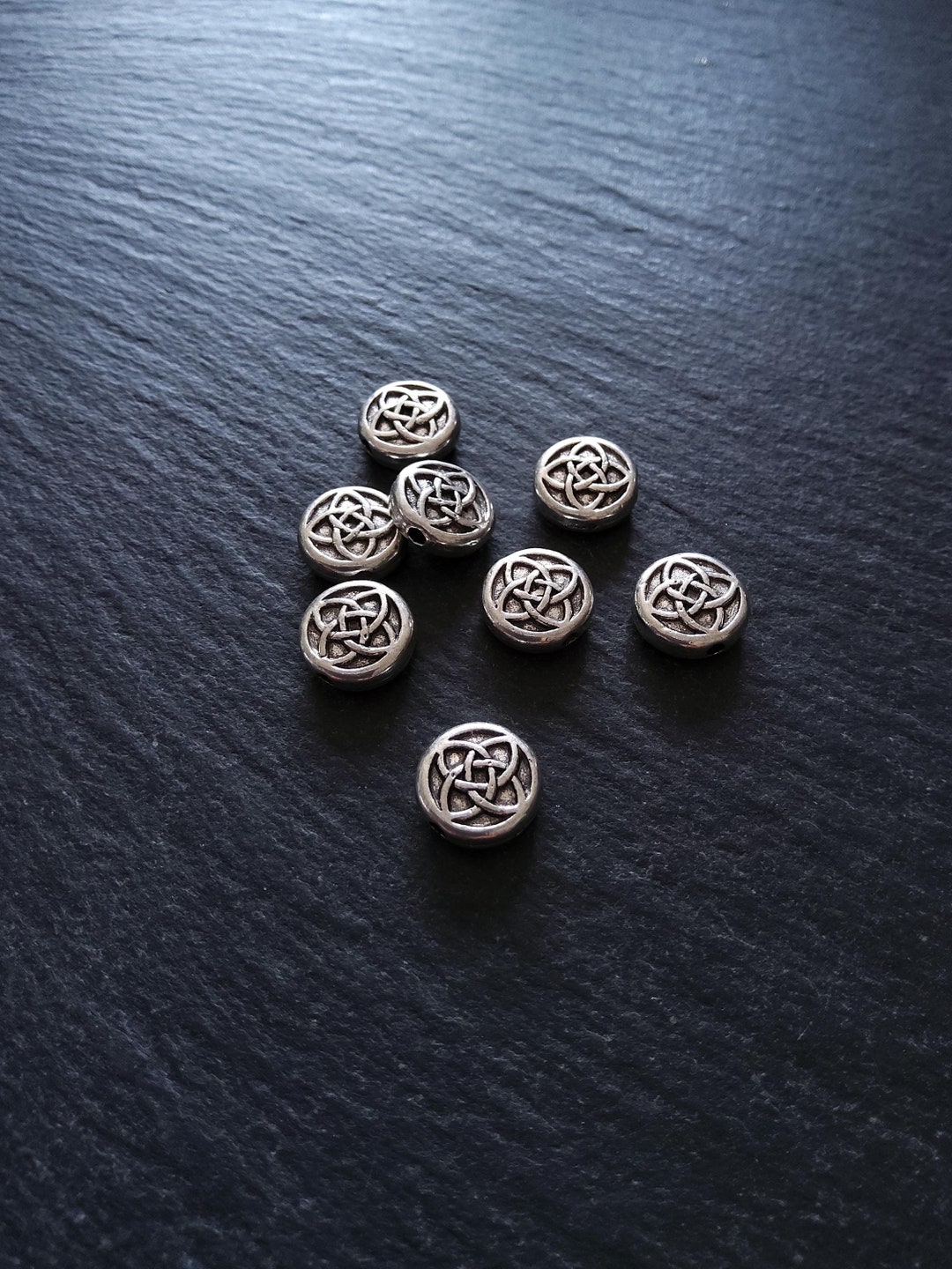 10 or 50 Flat Round Celtic Knot Beads 11mm Real Antique Silver Alloy ...