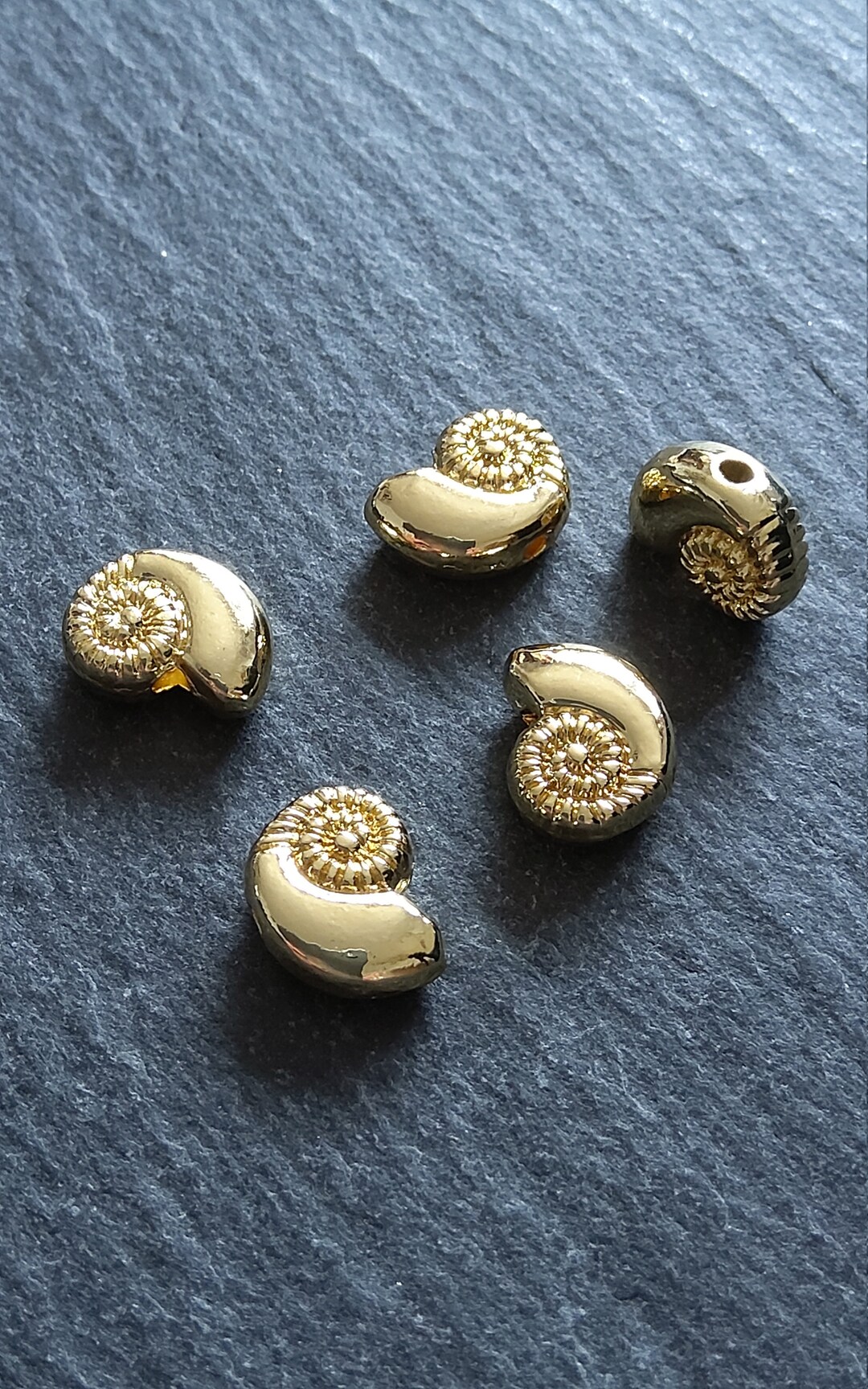 4 or 20 Shell Snail Ammonite Beads Real 14K Gold Plated Alloy 11x8mm ...