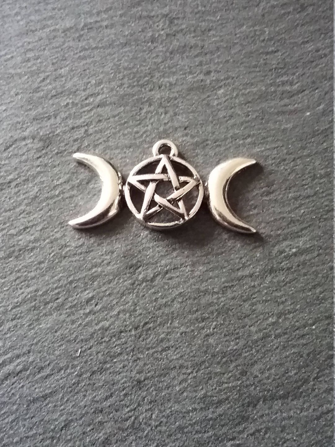 8 or 40 Triple Moon Pentagram Pendant Charms Antique Silver Tone ...