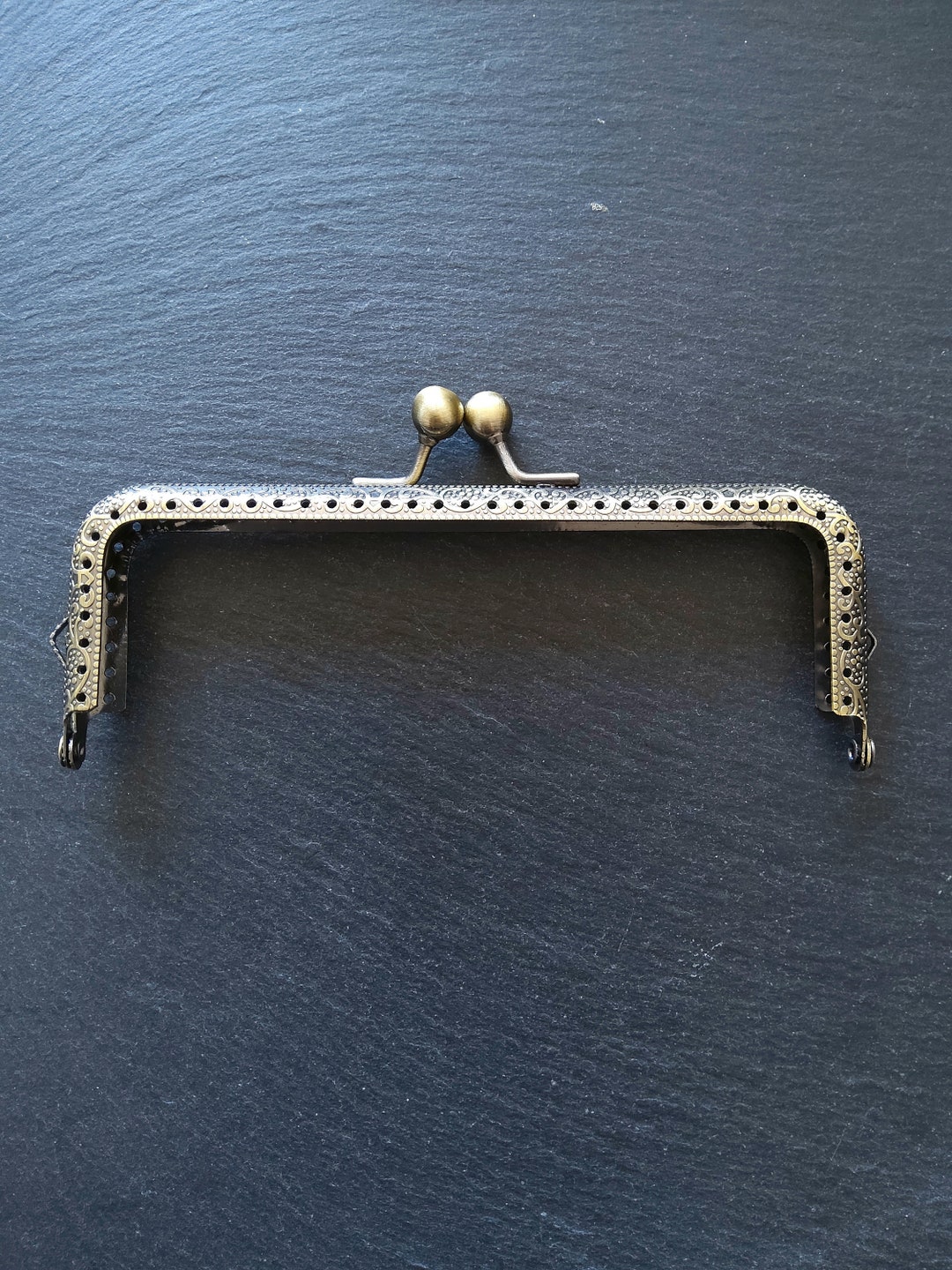 Antique Bronze 15.7cm Patterned Purse or Bag Frame Metal Kiss Clasp ...