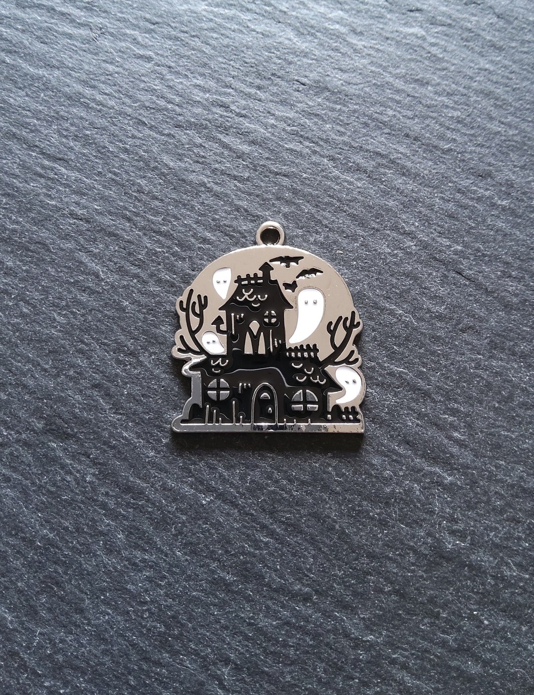 2 or 10 Haunted House Charms Silver & Black With White Enamel Ghosts ...
