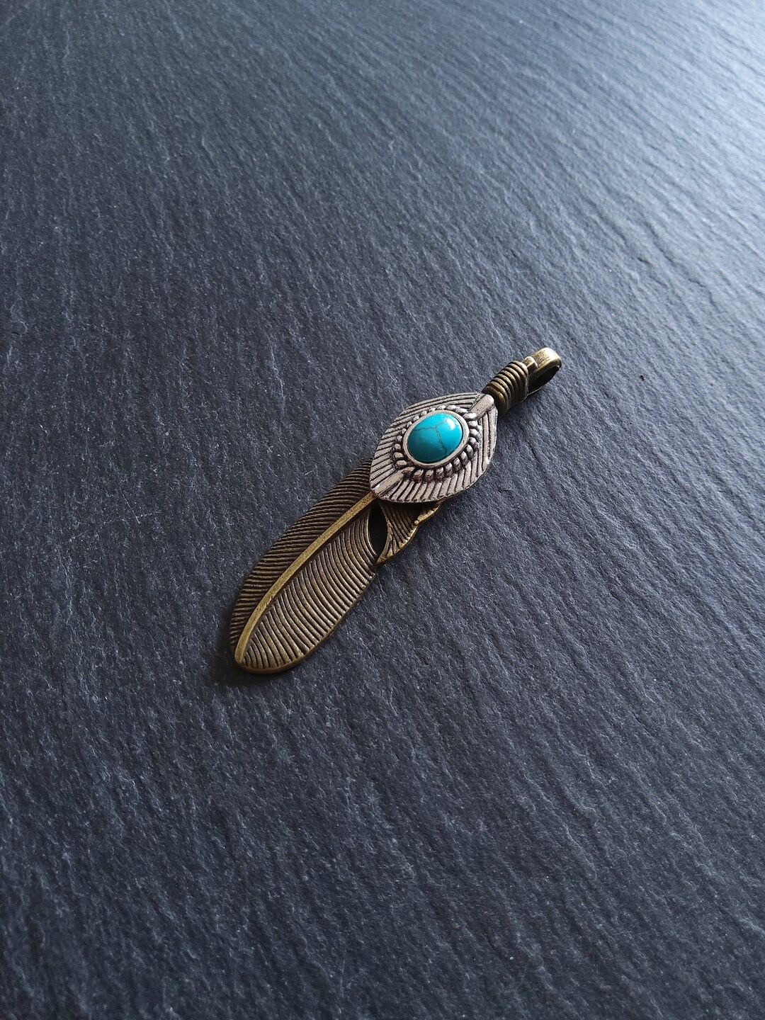 1 or 5 Feather Pendants Native American Indian Style Bronze and Silver ...