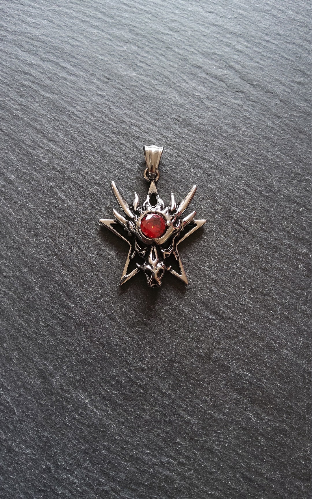 Demon Head Pentagram Pendant Surgical Steel With Red Jewel - Etsy