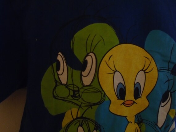 1998 Looney Tunes Tweety Bird Blue Colorful T-Shirt S… - Gem