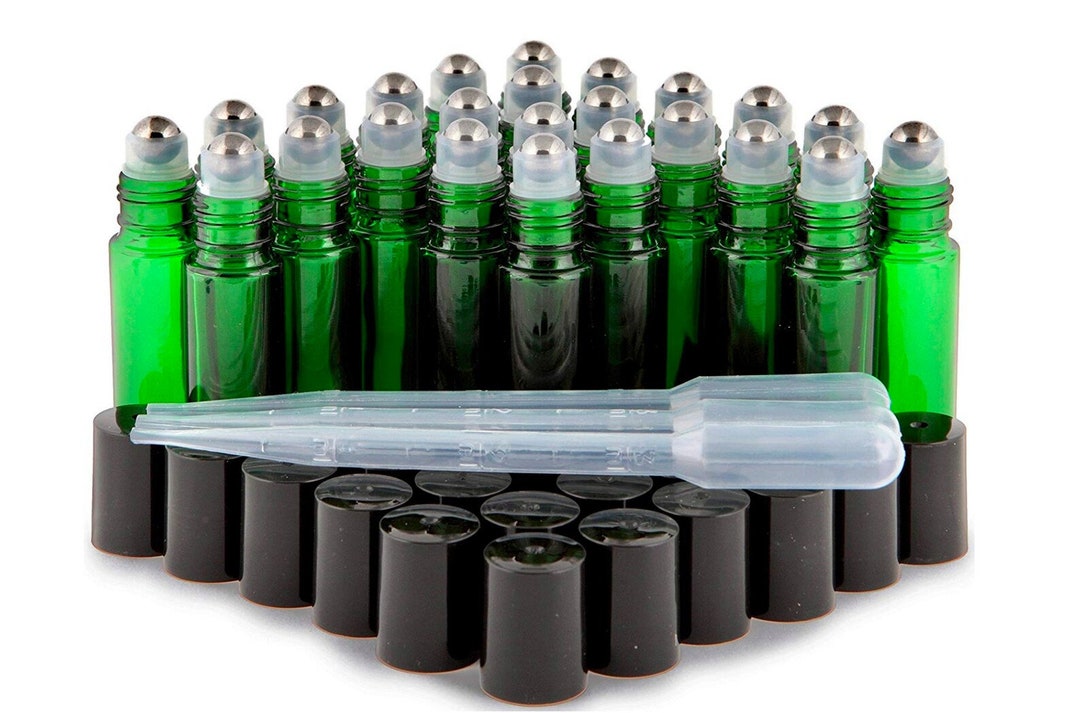 Pack of 24, 10 Ml, Green Essential Oil Roller Bottles, Green Glass ...
