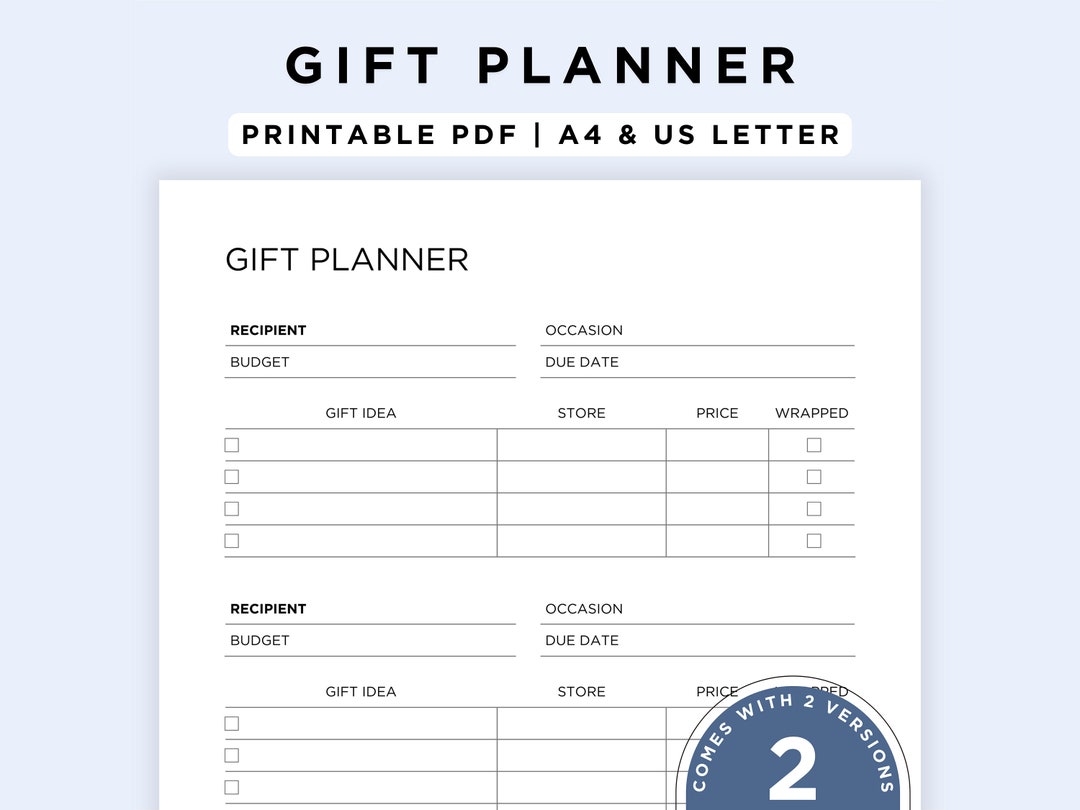 2 Gift List Printables Christmas Gift Tracker Gift Wrap - Etsy