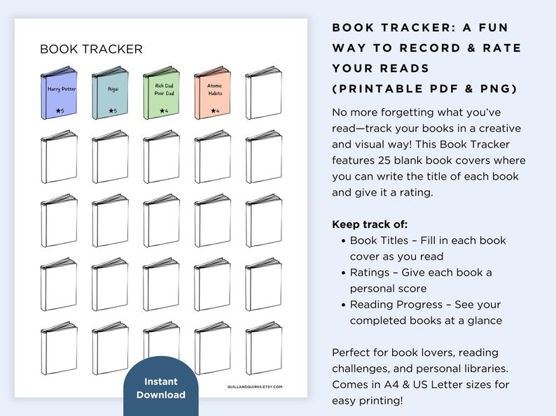 Printable Book Tracker | Books I've Read Log | Books I Want to Read ...