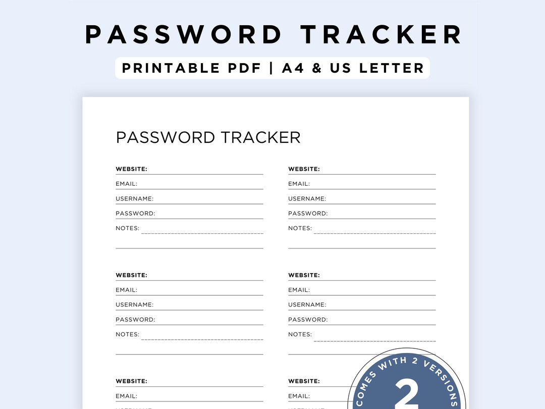 Password Tracker Printable, Password Book, Login in to My Account Info ...