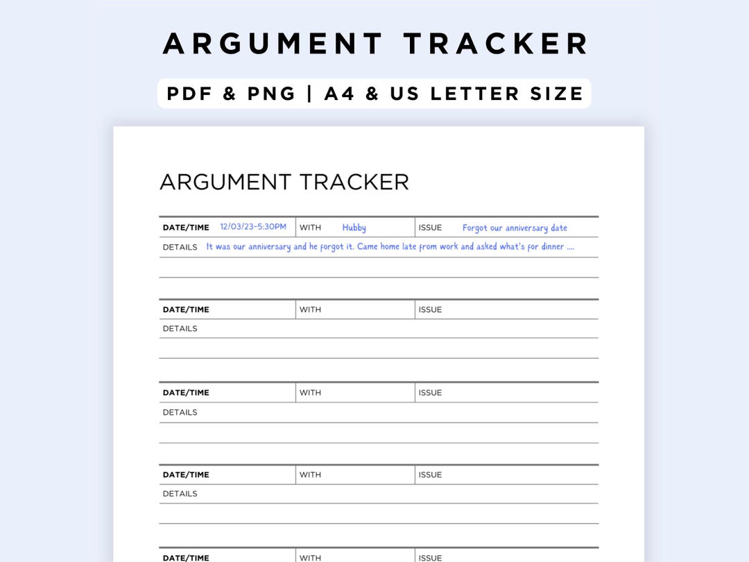 Argument Tracker Printable Argument Log Dispute Resolution Journal Page ...