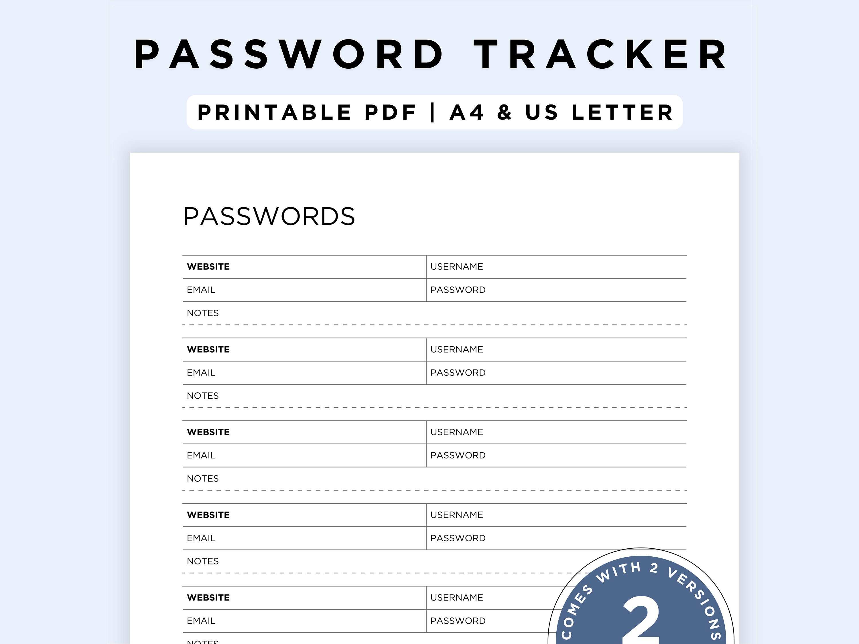 Printable Password Tracker Planner Insert, Bundle of Two Password ...