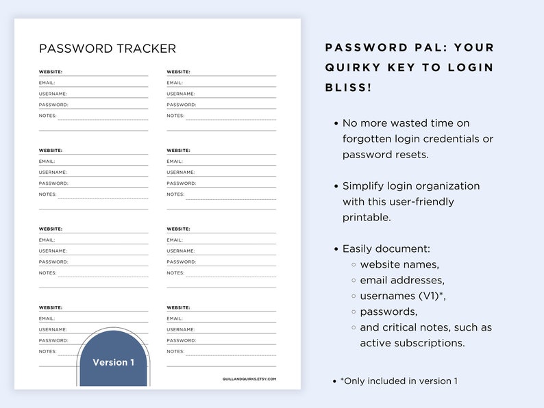 Password Tracker Printable, Password Book, Login in to My Account Info ...