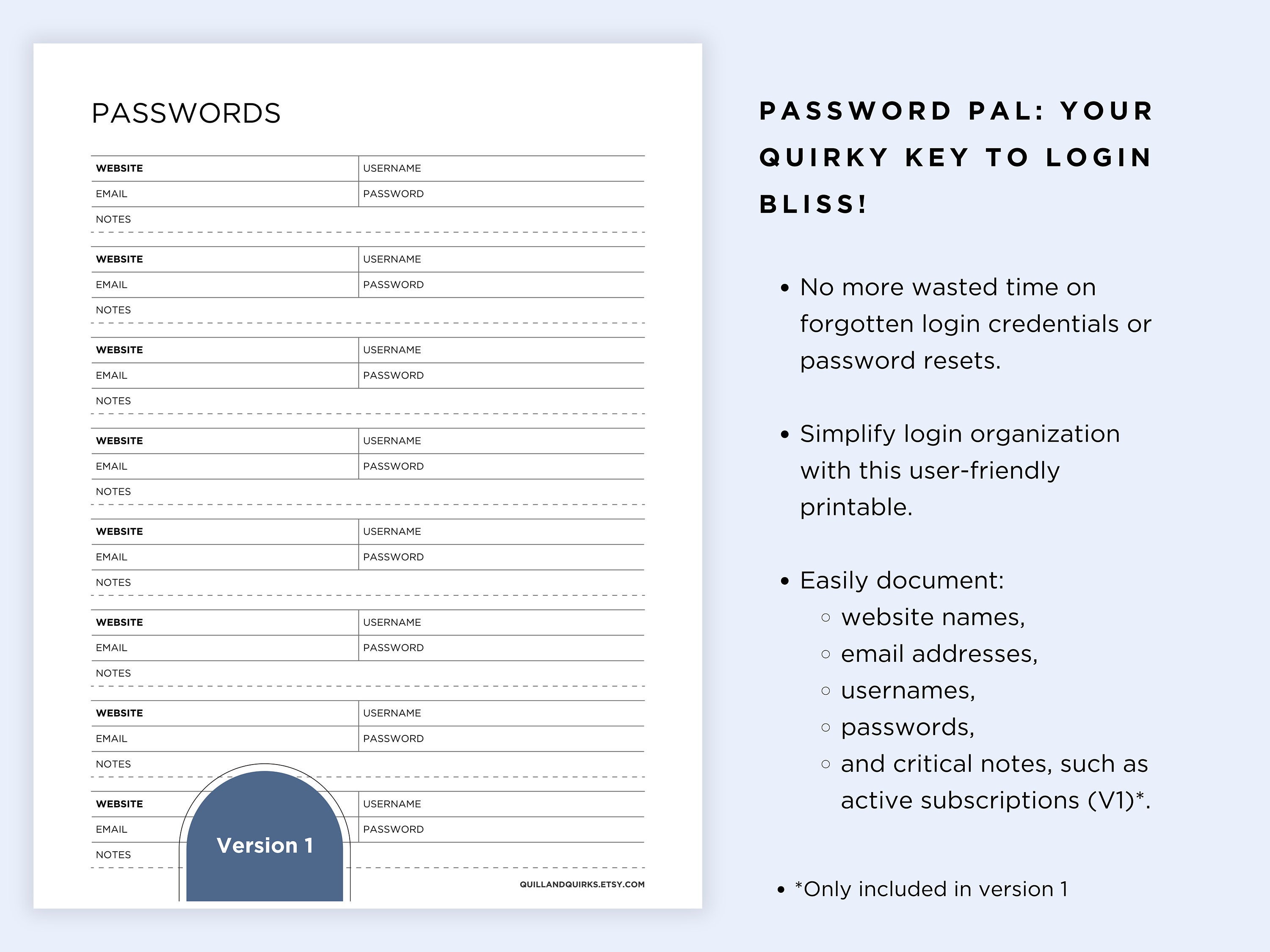 Printable Password Tracker Planner Insert, Bundle of Two Password ...
