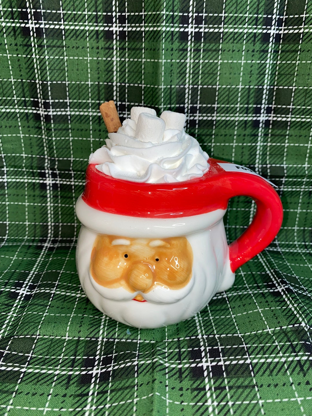 Christmas Theme SANTA CLAUS Glass Coffee Mug Hot Cocoa Whipped Cream ...