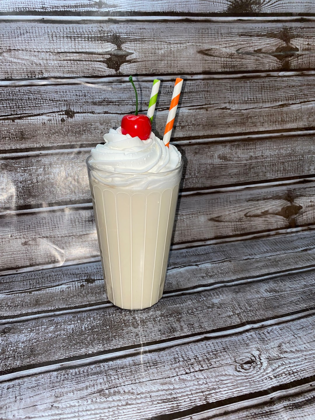 Fake Vanilla Milkshake With 2 Striped Straws Clear Tall - Etsy
