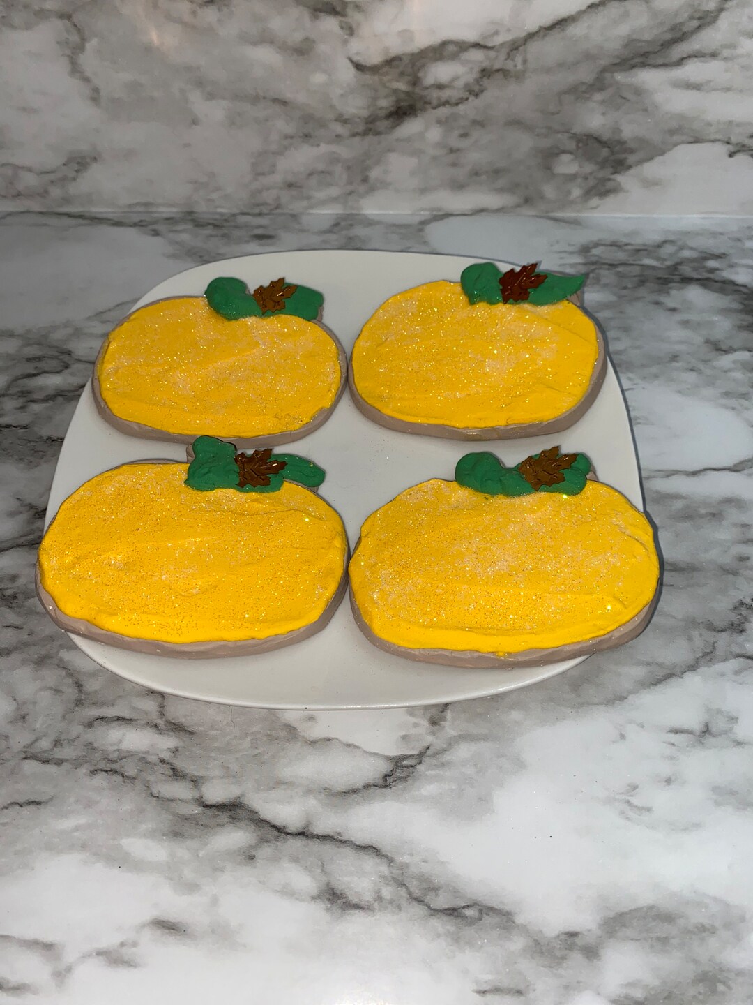 Fake Food Tier Display 4-piece Fall Iced Pumpkin Cookies W Glitter ...