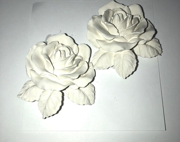 Ready to Paint Plaster Craft Chalkware 2 Pieces 2 Raised Roses LARGE ...