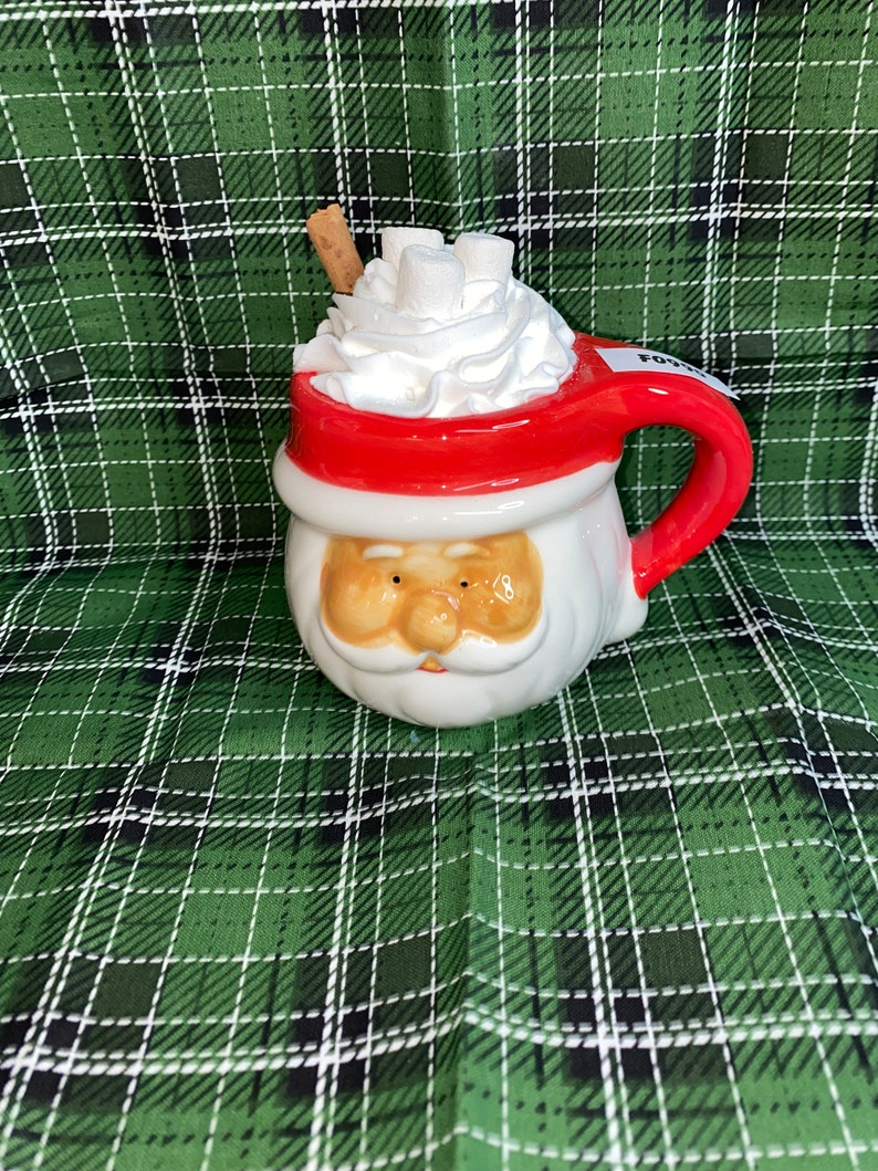 Christmas Theme SANTA CLAUS Glass Coffee Mug Hot Cocoa Whipped Cream ...